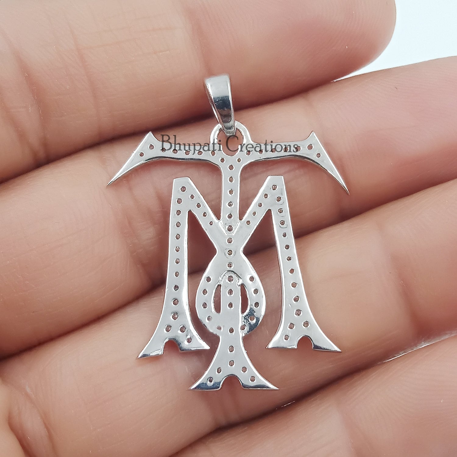 Pave Diamond TM, MT Monogram Pendant, Handmade Silver Diamond Monogram ...