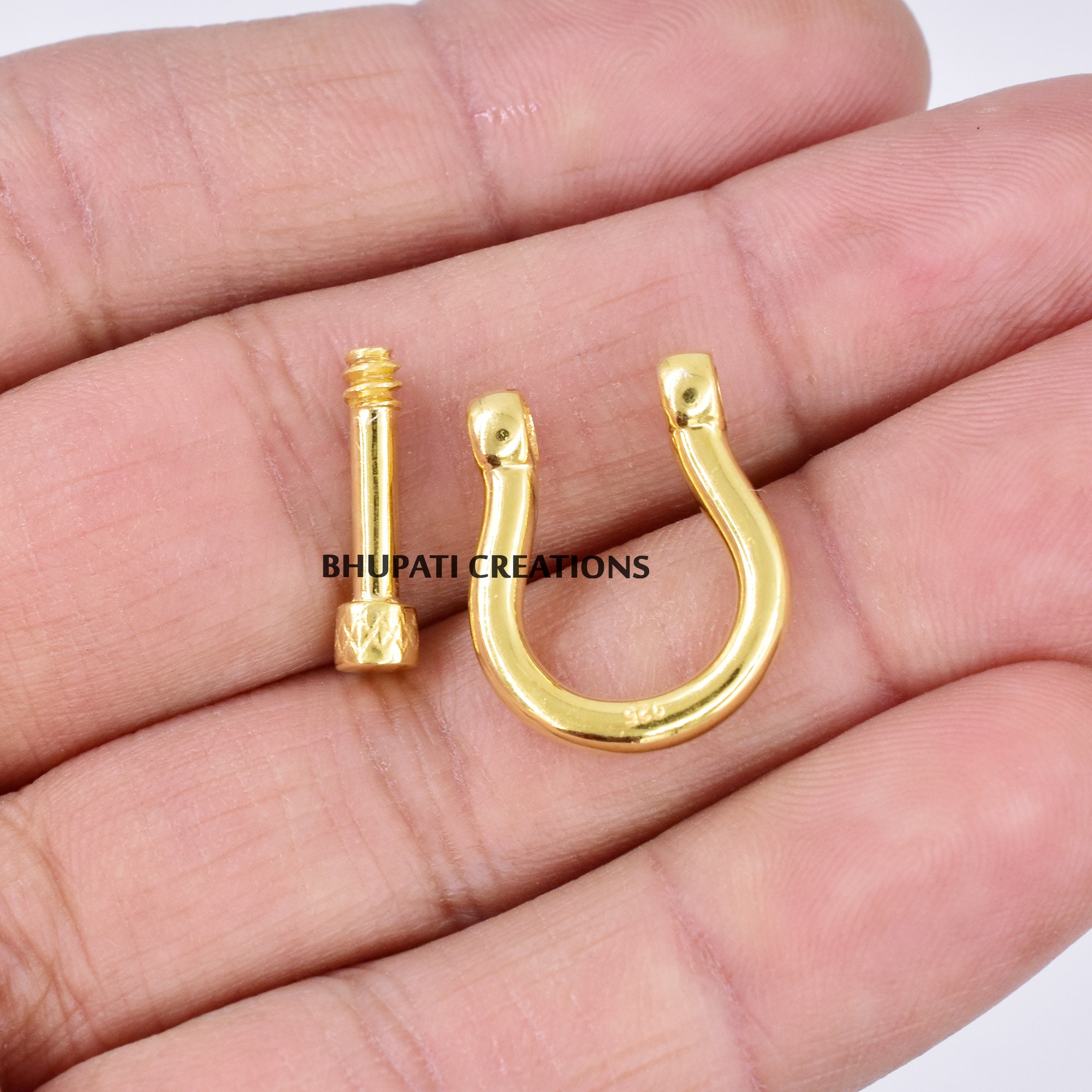 14K Yellow Gold Finding Shackle Lock Gold Necklace Charm Connector Lock ...