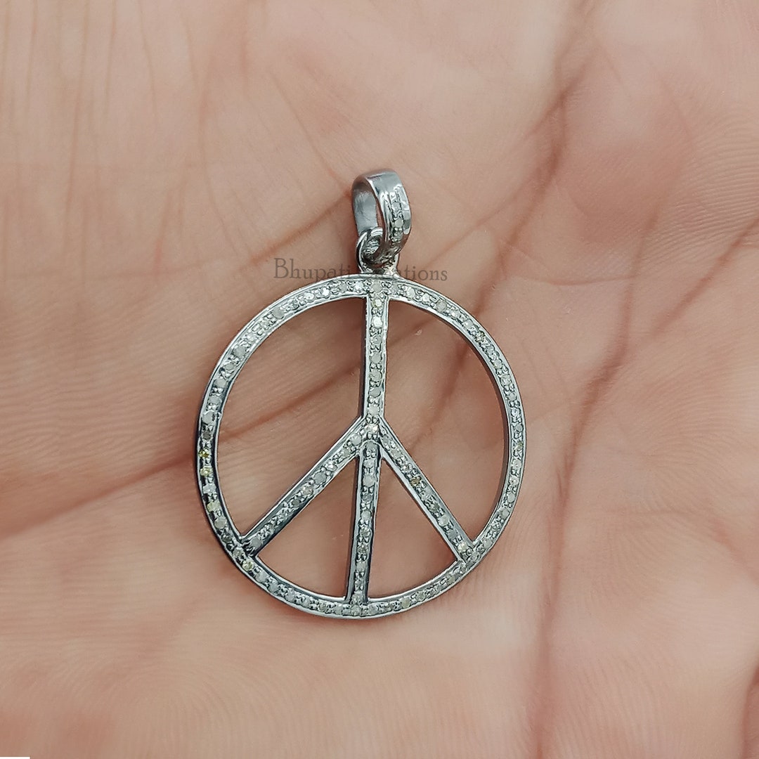 Pave Diamond Peace Sign Pendant, 925 Sterling Silver Peace Sign Pendant ...