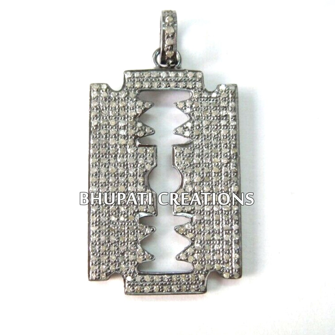 925 Silver Diamond Blade Pendant Pave Diamond Rozor Blade - Etsy