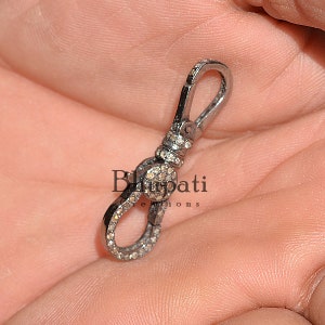 Pave Diamond Clasp Push Lock, 925 Sterling Silver Pave Diamonds Charm ...