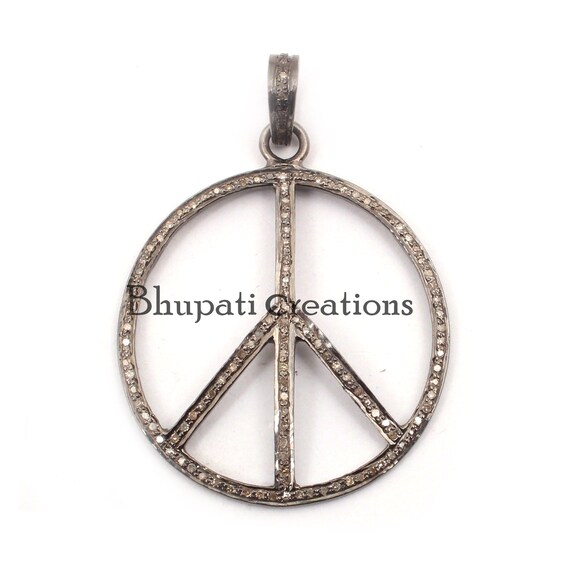 Pave Diamond Peace Sign Pendant 925 Sterling Silver Peace | Etsy