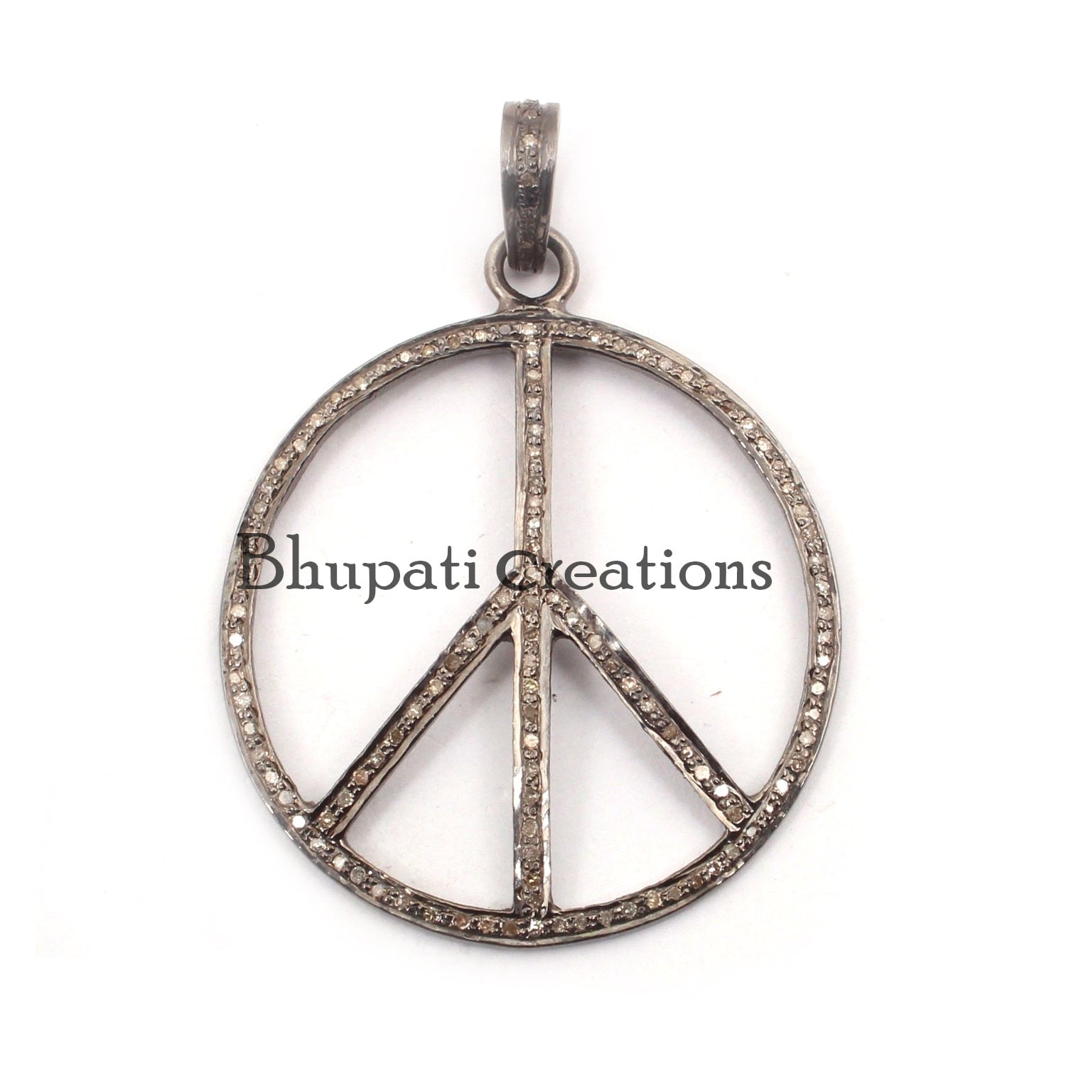 Pave Diamond Peace Sign Pendant 925 Sterling Silver Peace | Etsy