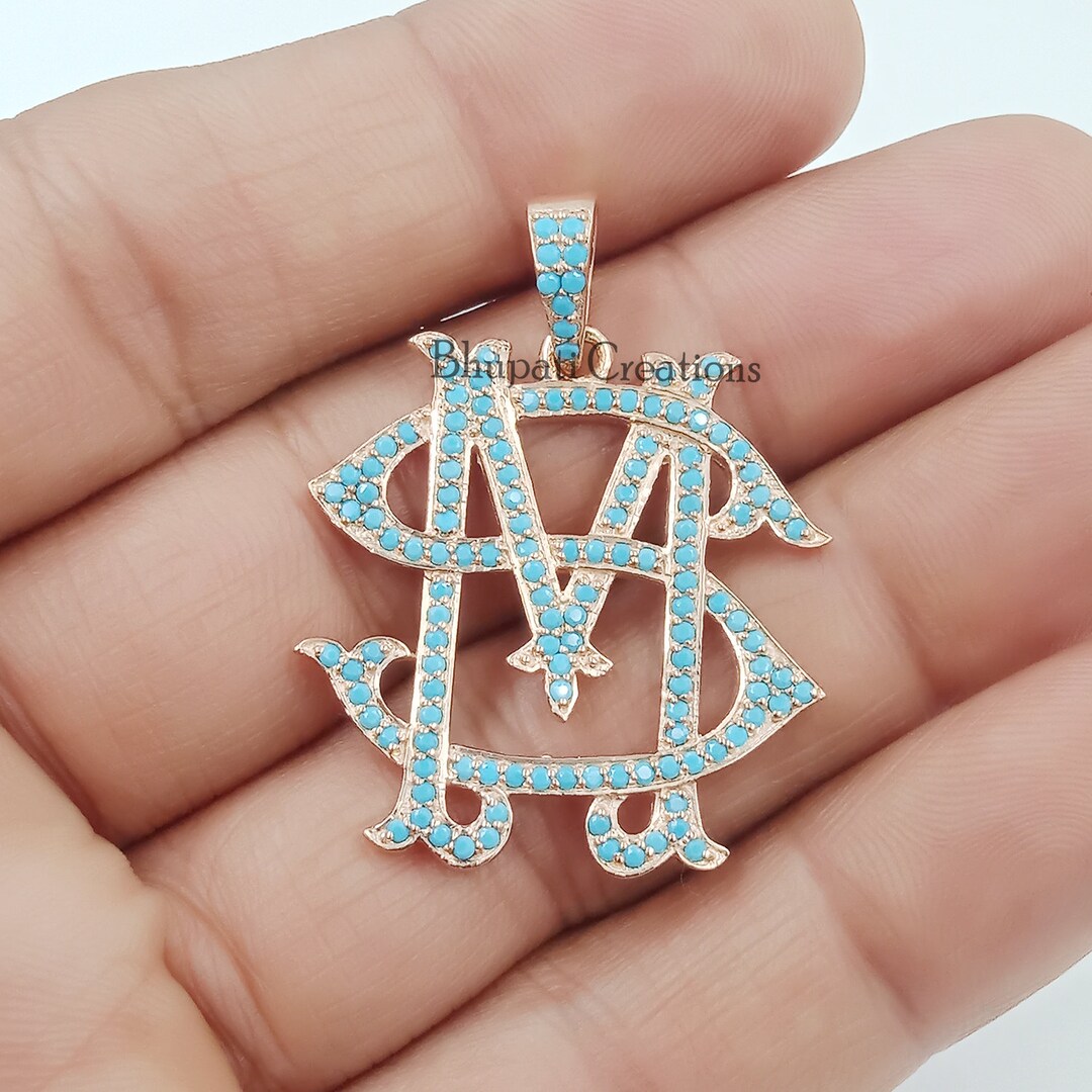 SM Monogram Pendant, Turquoise Monogram, Custom Monogram, 925 Silver ...