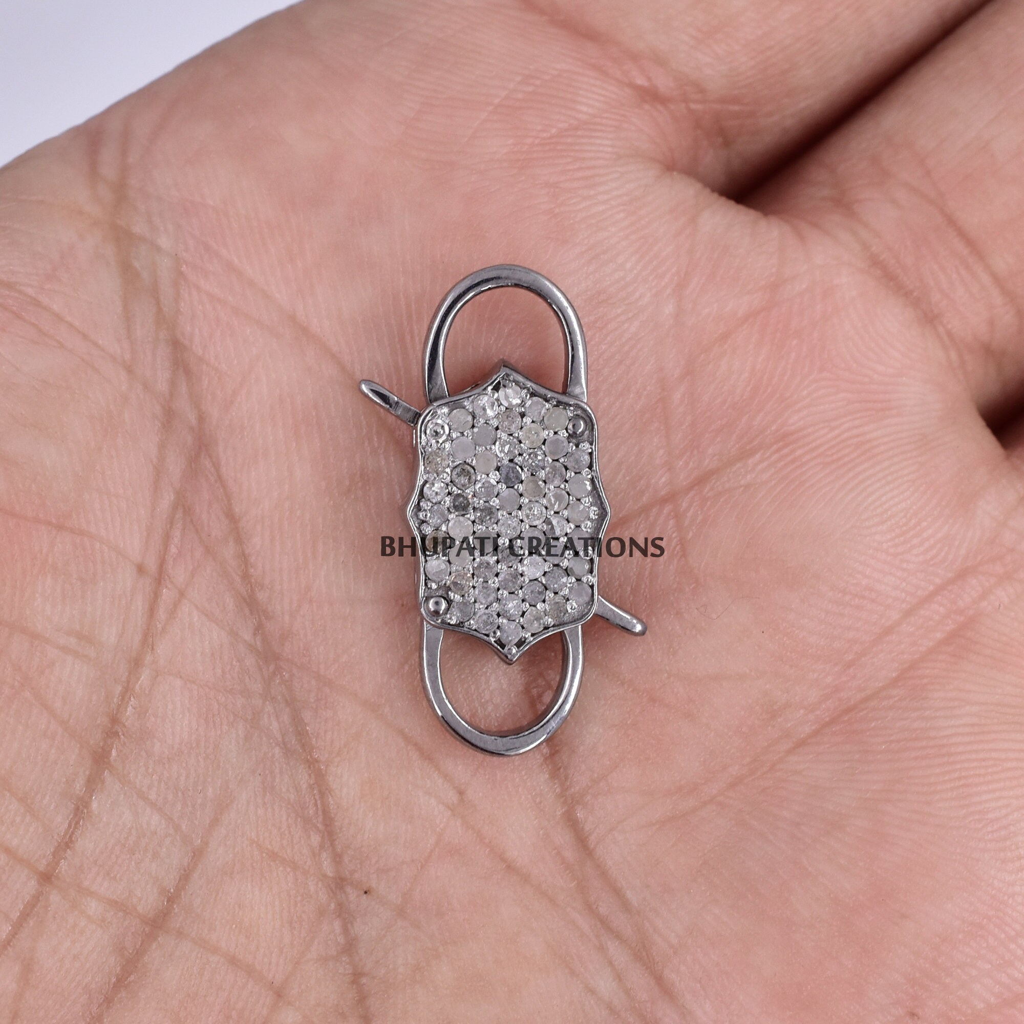 925 Silver Grey Plated Designer Lock 925 Silver Diamond Clasp | Etsy