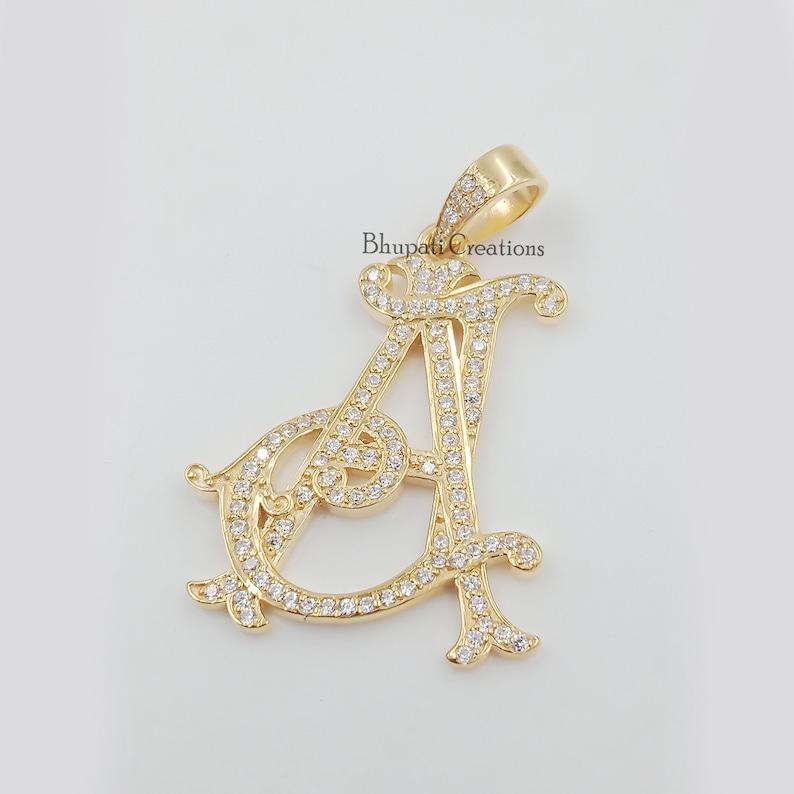 AJ-JA Monogram Necklace, 14k Yellow Gold Plated Vintage Monogram, Pave ...