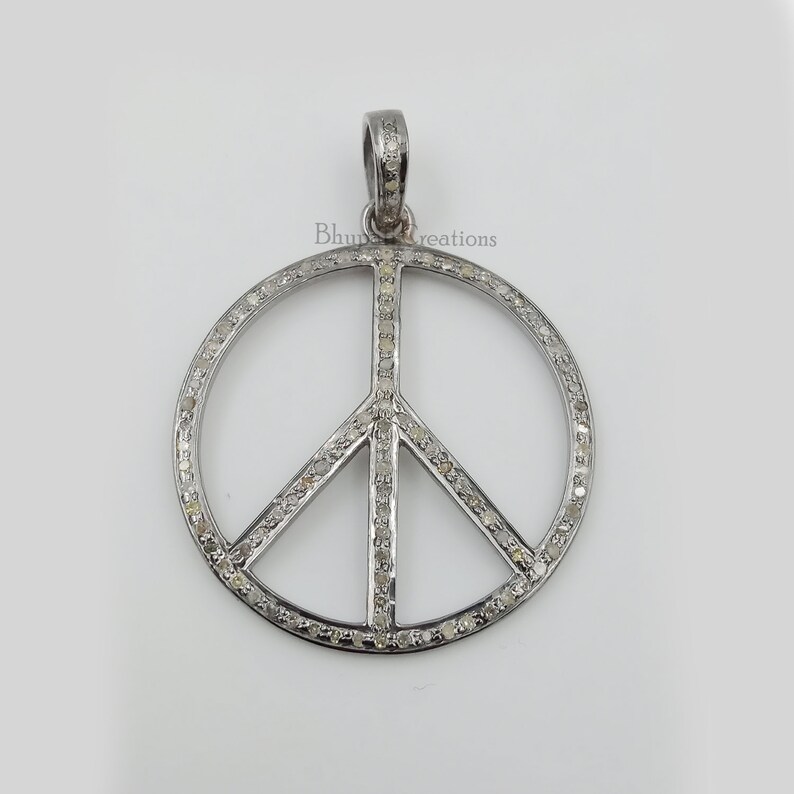 Pave Diamond Peace Sign Pendant 925 Sterling Silver Peace - Etsy
