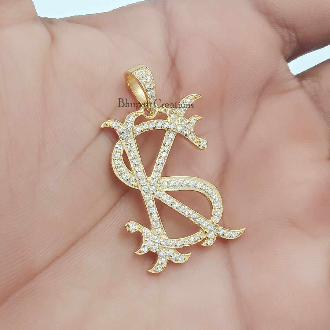 14K Yellow Gold Plated Monogram Cubic Zircon Monogram SK-KS - Etsy