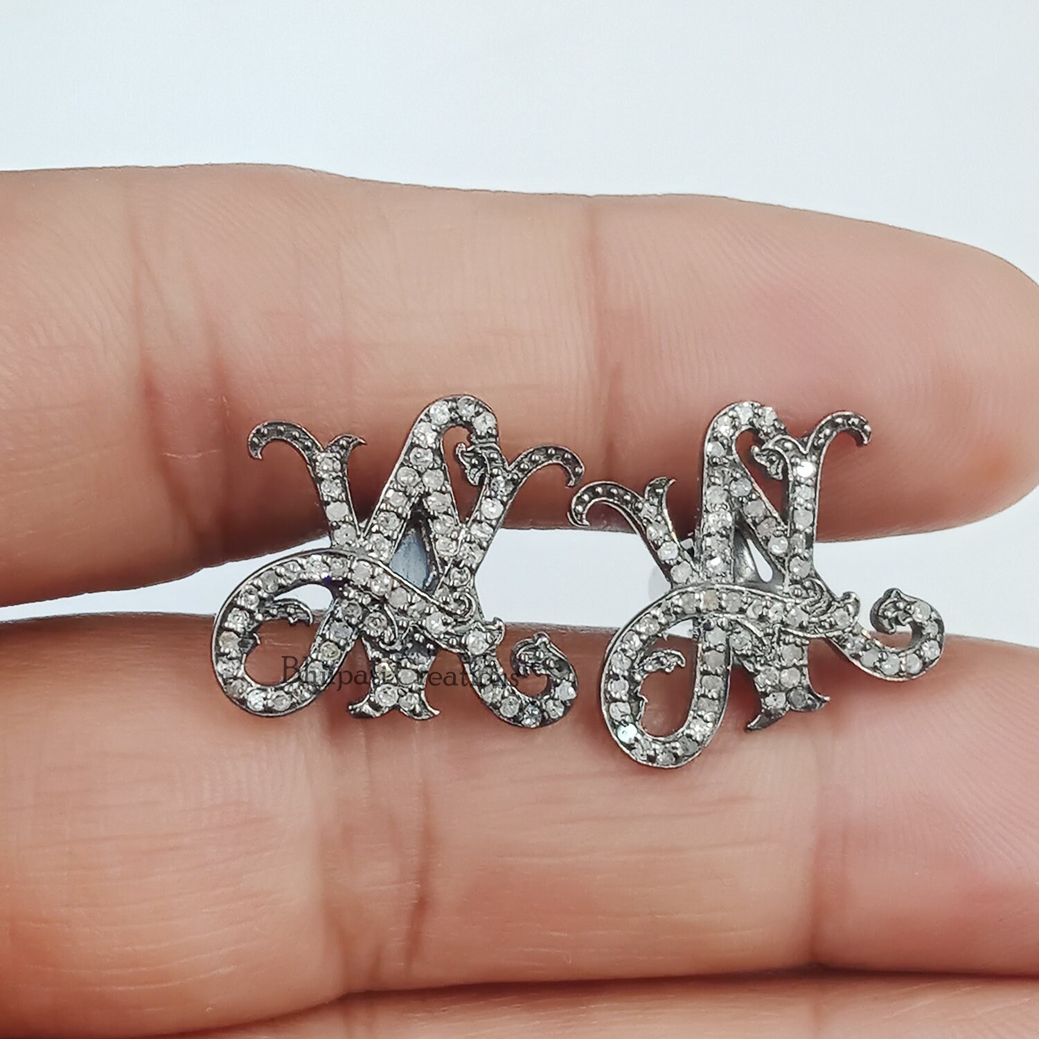Handmade Diamond Initial Cuff Links, Gray 925 Silver Monogrammed ...