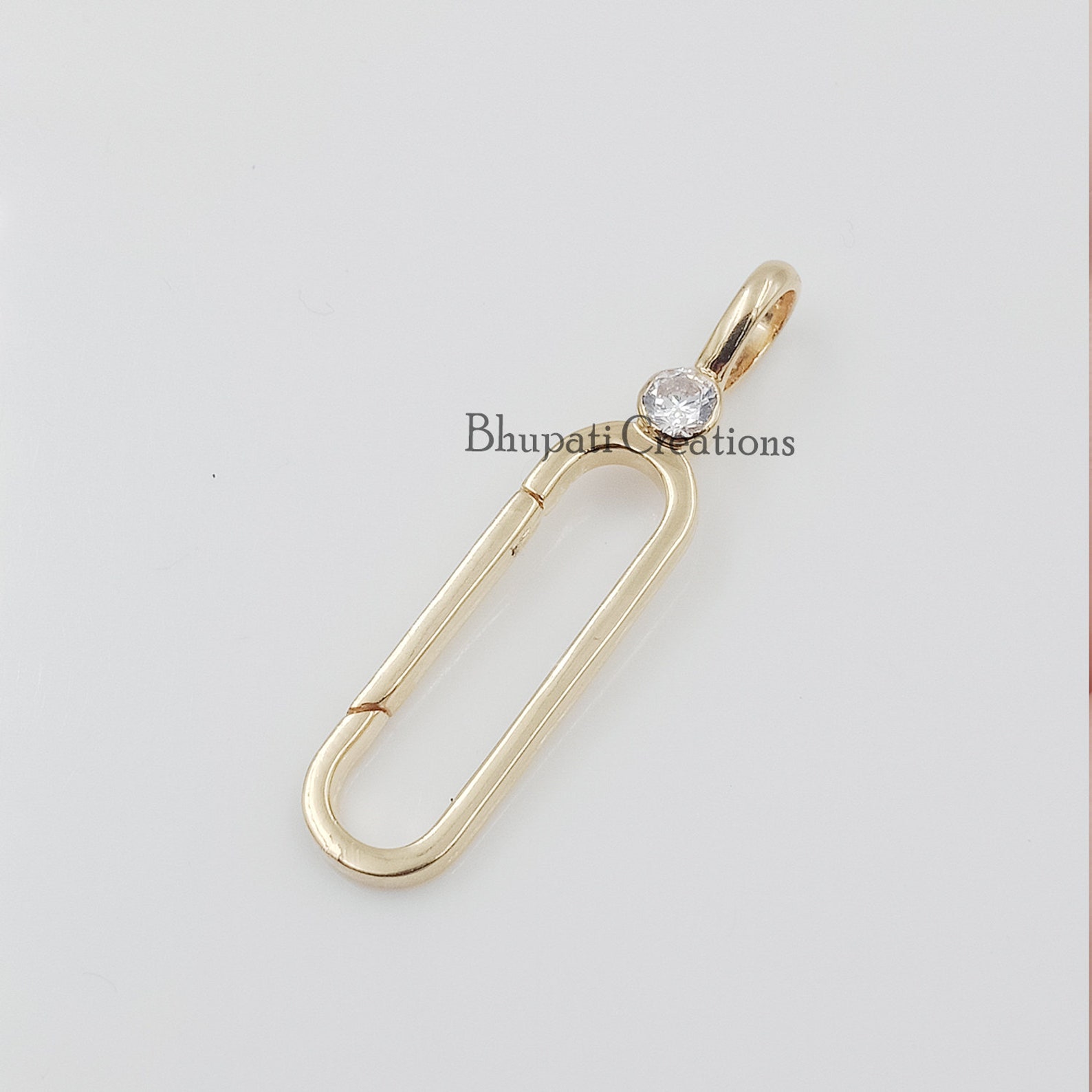 14k Yellow Gold Charm Holder Lock Solid Gold Enhancer White - Etsy