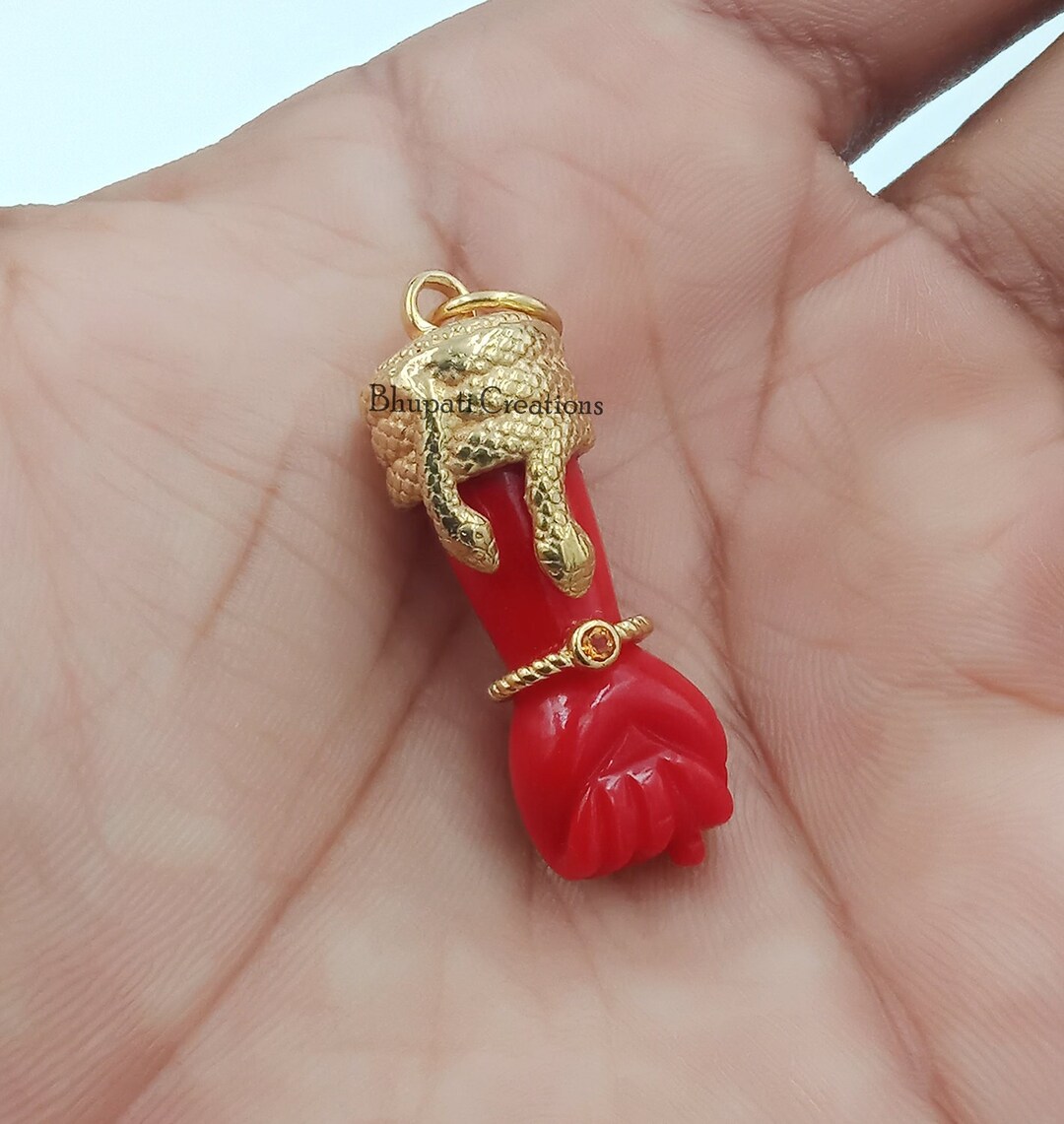 Coral Figa Pendant, Carving Figa Hand Pendant, 925 Silver Snake Figa ...