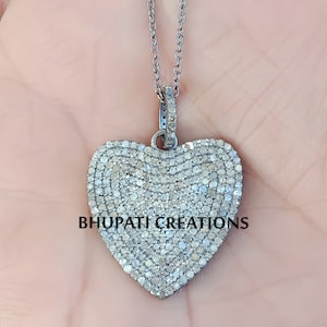 Natural Pave Diamond Heart Pendant, 925 Silver Diamond Heart Pendant ...
