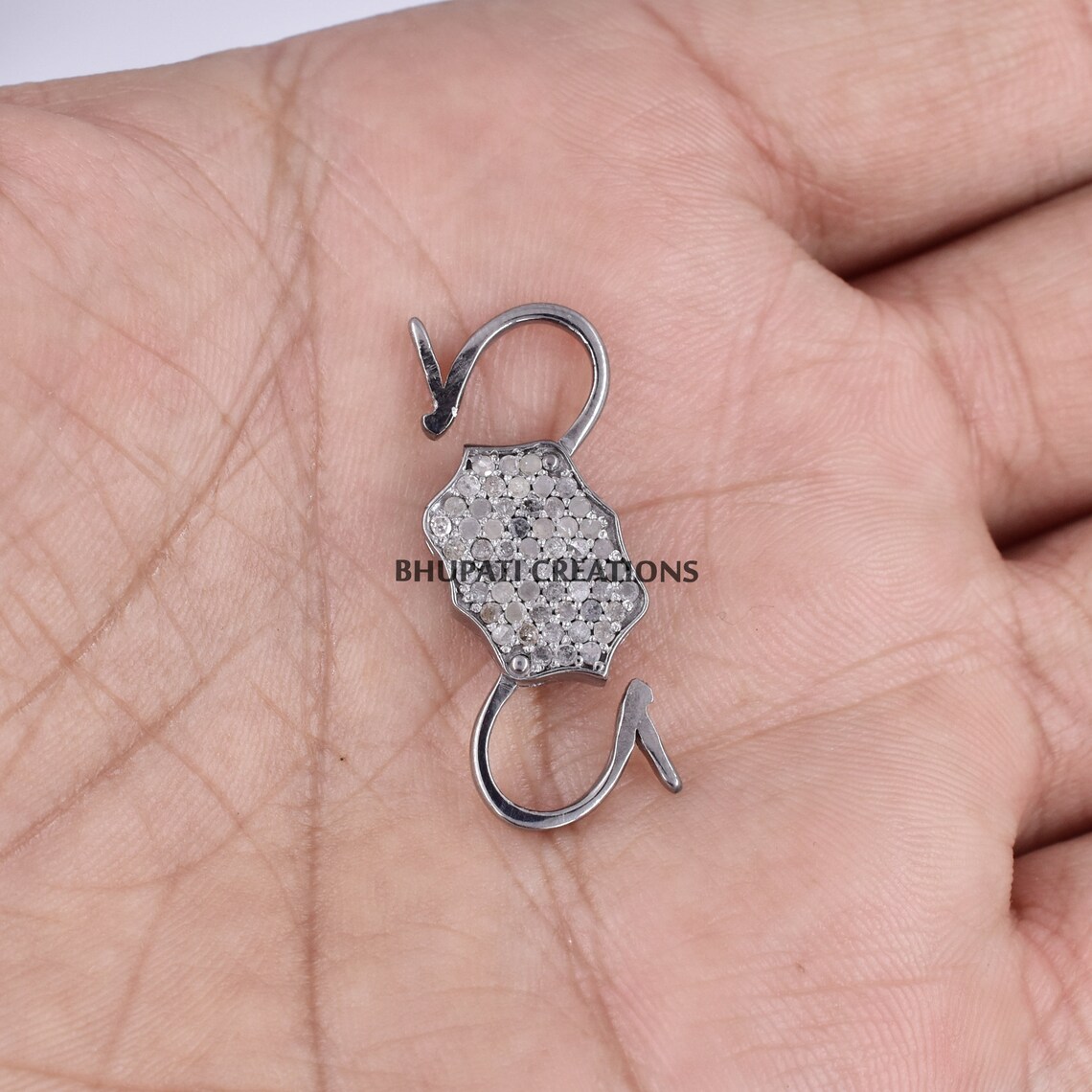 925 Silver Grey Plated Designer Lock 925 Silver Diamond Clasp | Etsy