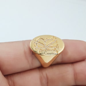 14K Yellow Gold Plated Signet Ring, Diamond RK-KR Signet Ring, Custom ...