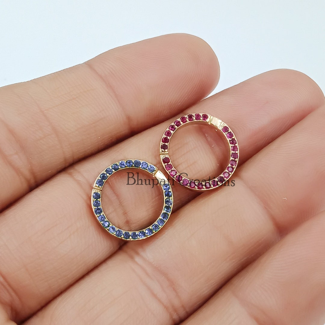 14K Yellow Gold Enhancer Clasp Lock, Ruby & Blue Sapphire Clasp Lock ...