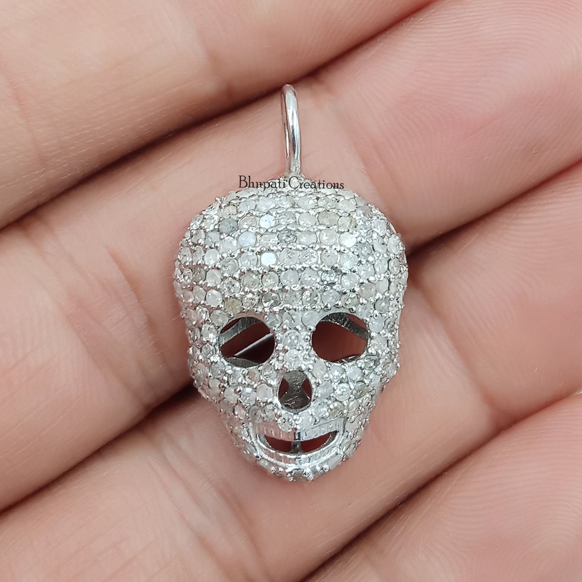 Pave Diamond Skull Pendant Halloween Skull Jewelry 925 - Etsy