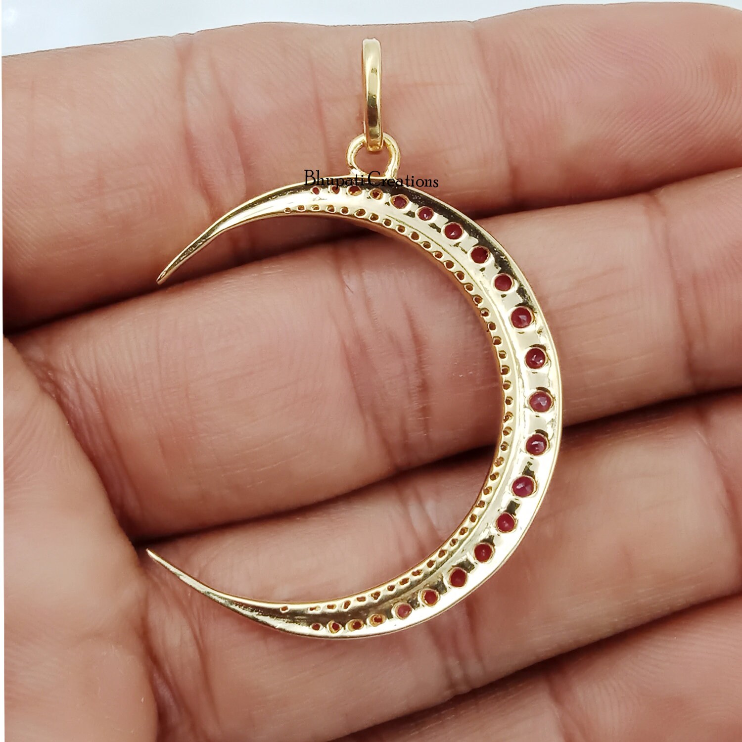 14K Yellow Gold Vermeil Half Moon Pendant Single Cut Diamond - Etsy
