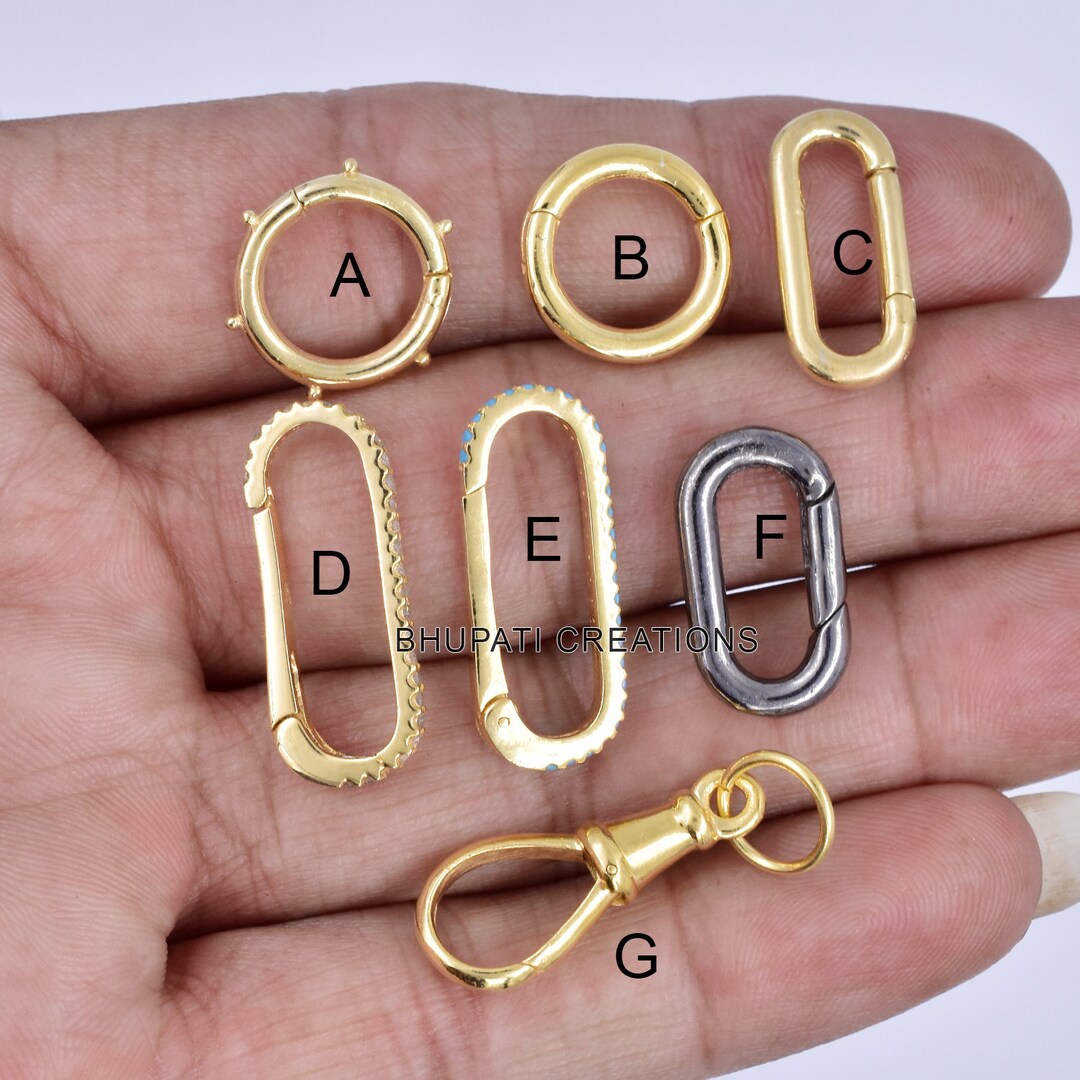 14K Solid Gold Charms Holder, Solid Gold Enhancer Lock, Turquoise Charm ...