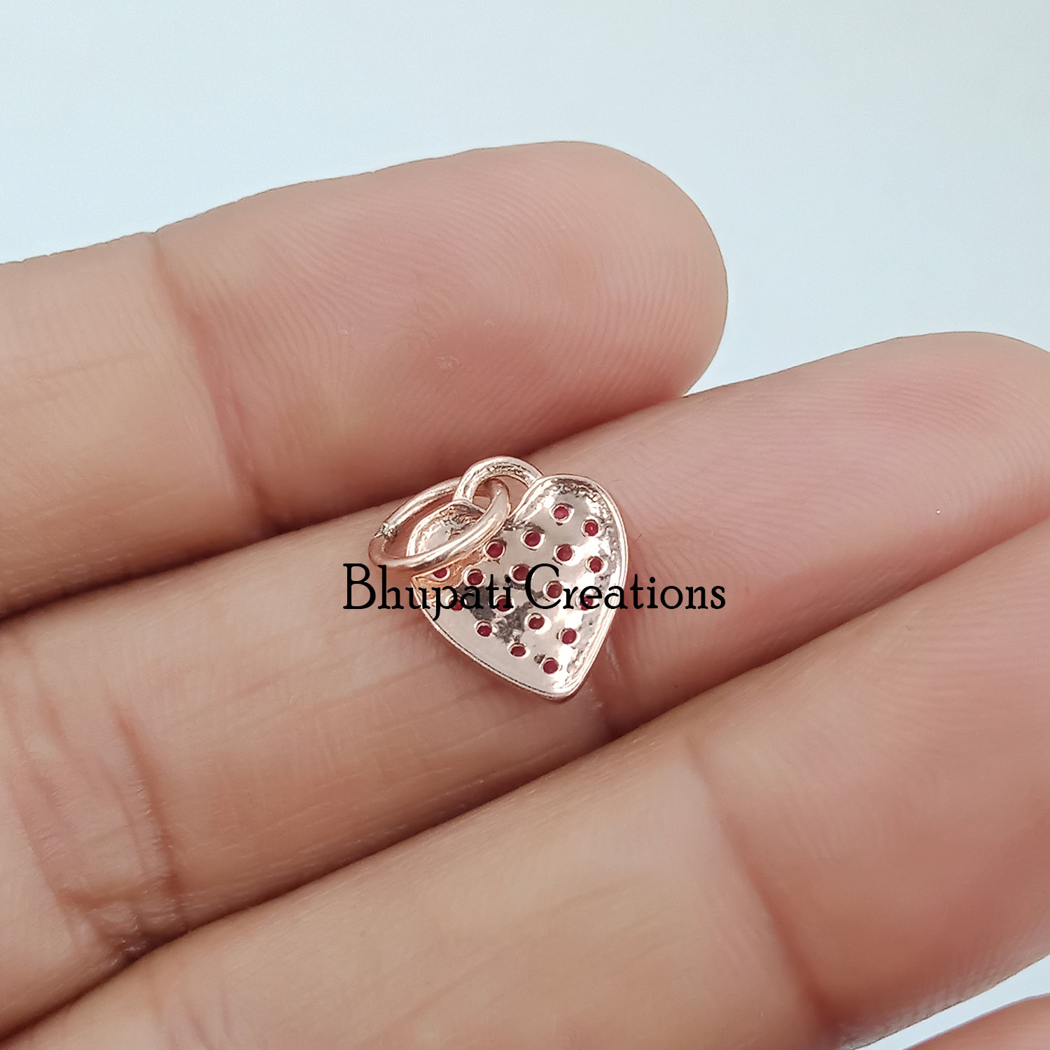 14K Rose Gold Ruby Heart Charm, Heart Charm Necklace, Gemstone Heart ...