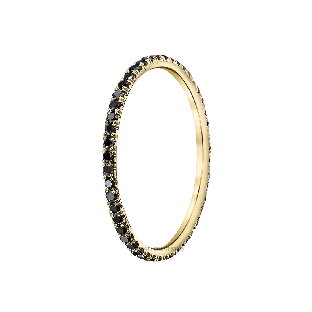 Women Band Ring, Thin Black Pave Black Onyx Thin Band Rings, Onyx Band ...