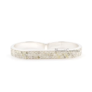 925 Sterling Silver Two-finger Ring, Single-cut Diamond Ring, Double ...