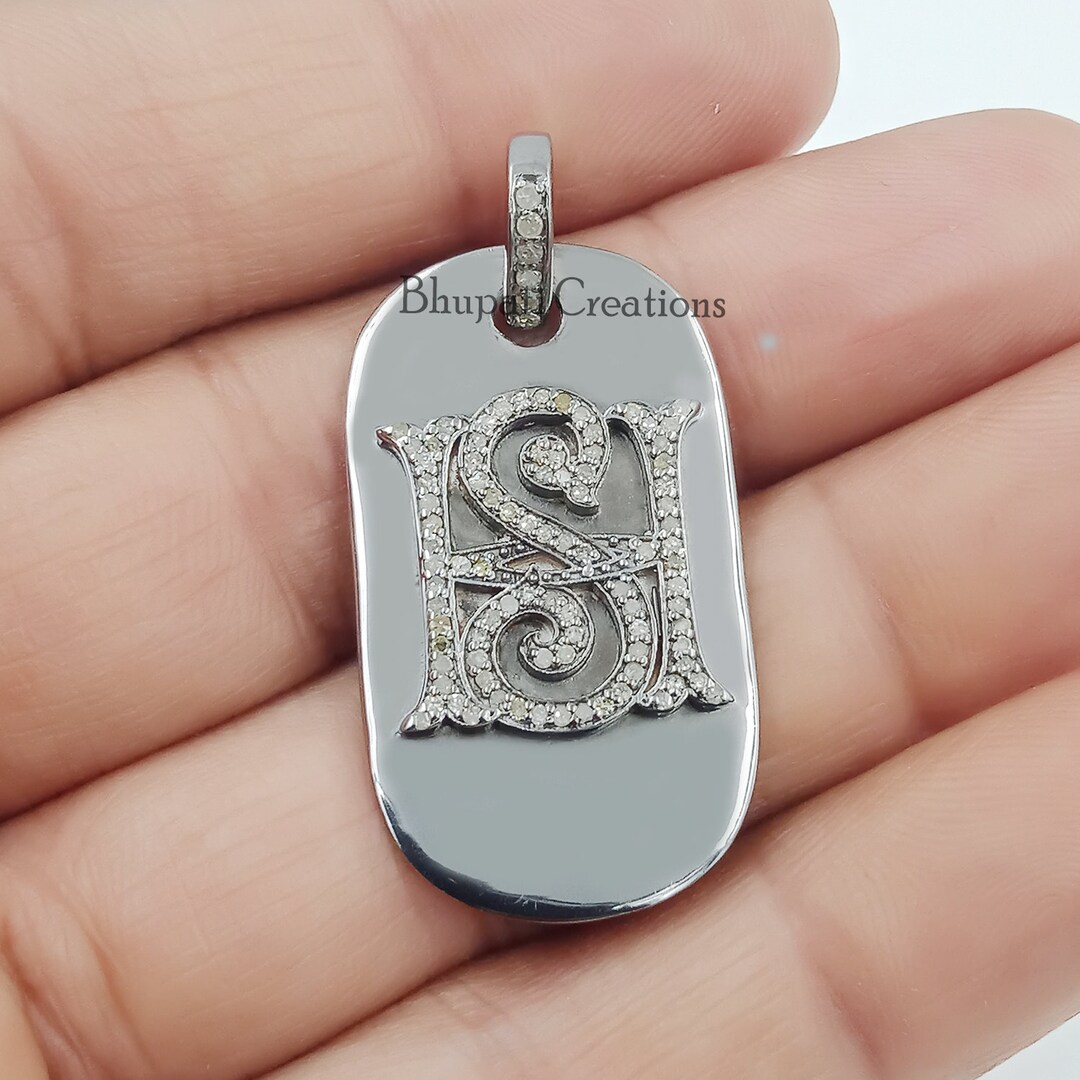 Gray Plated Letter Dog Tag Pendant, Tow Letter Dog Tag Pendant, 925 ...