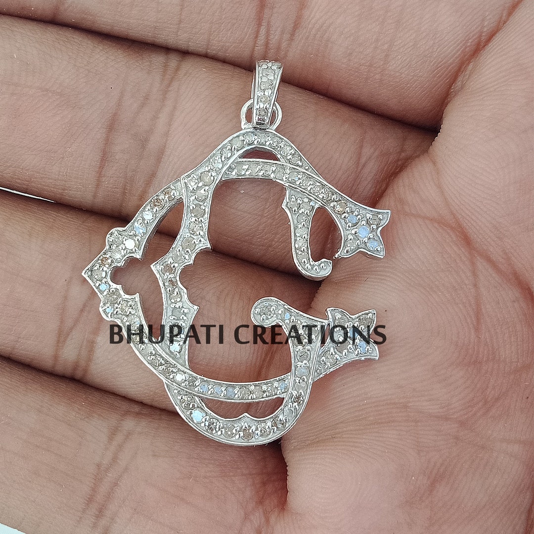 Custom Monogram Pendant, CG Initial Pendant, Pave Diamond Monogram, 925 ...