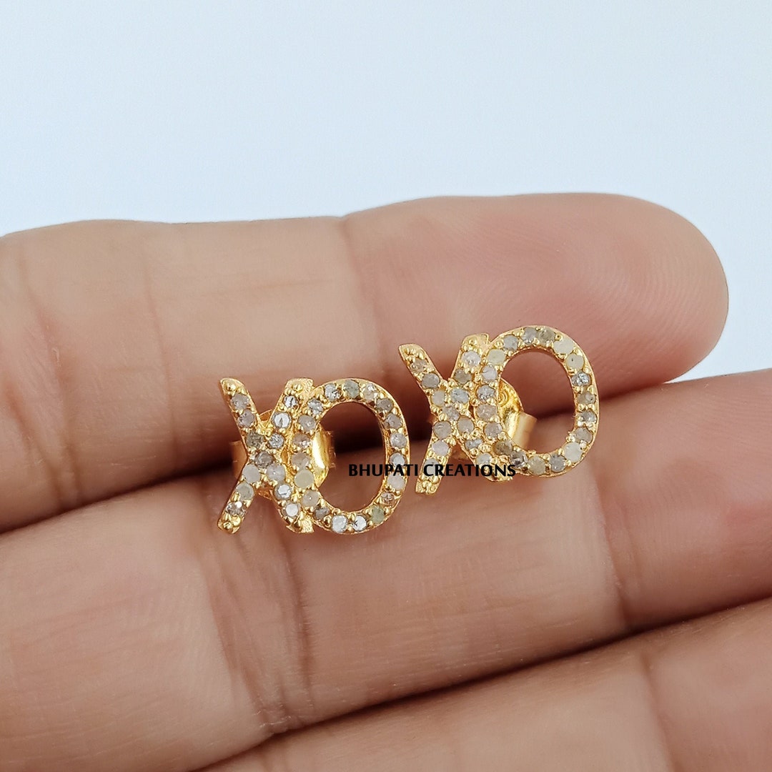 14k Gold Vermeil Pave Diamond XO Studs Earring, XO Stud Earrings, 925 ...