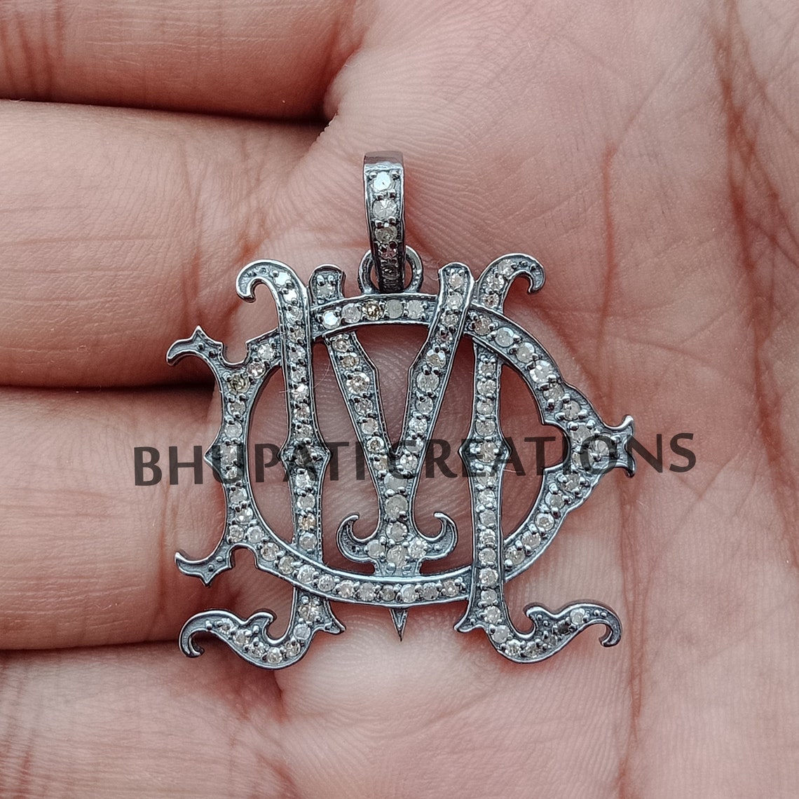 Pave Diamond MD Monogram Pendant 925 Silver DM Monogram - Etsy