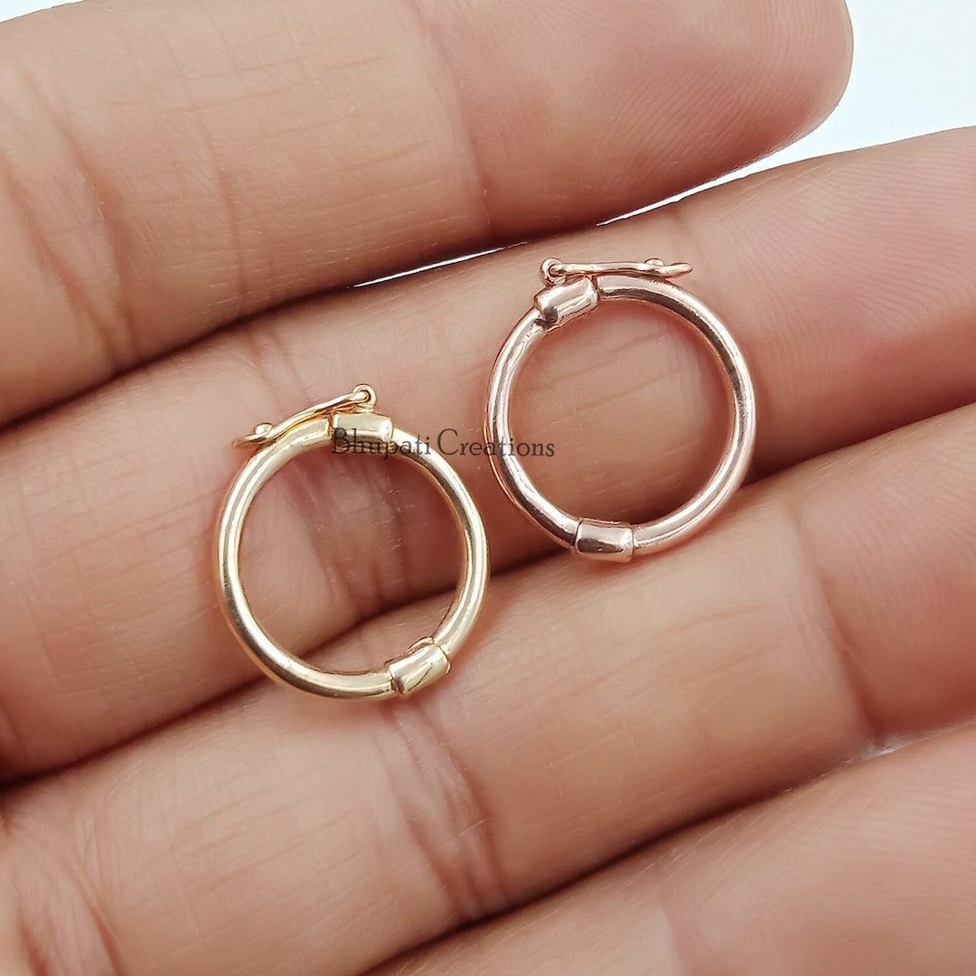 14K Yellow & Rose Gold Enhancer Lock, Plain Round Buckle Clip Charm ...