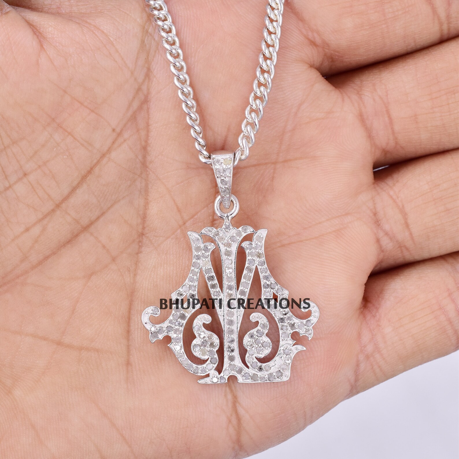 ML-LM Monogram Necklace 925 Silver Diamond Monogram Pave - Etsy