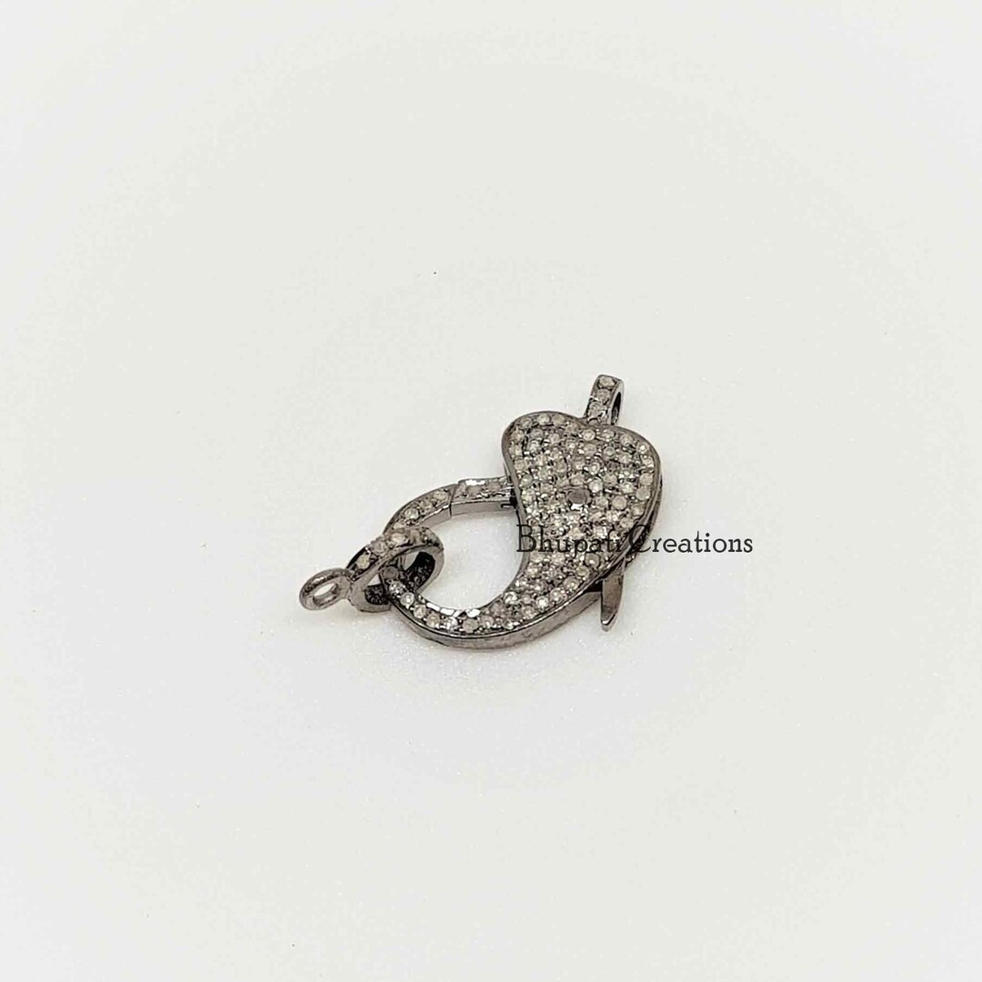 Pave Diamond Clasp Lock, 925 Silver Push Lock, Clasp Push Lock, Grey ...