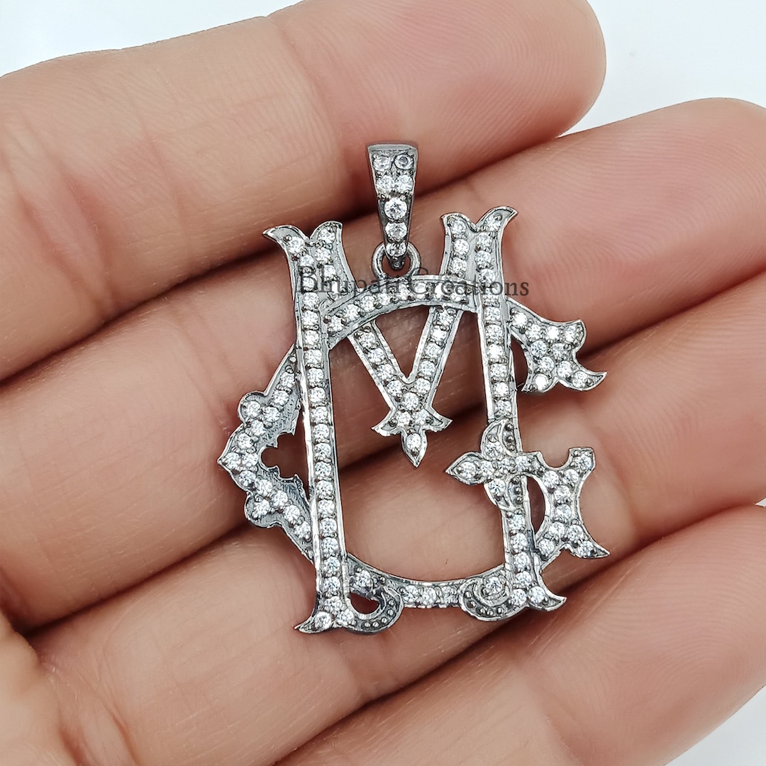 Cubic Zirconia Sterling Silver Monogram Pendant, Initial Charm - Etsy