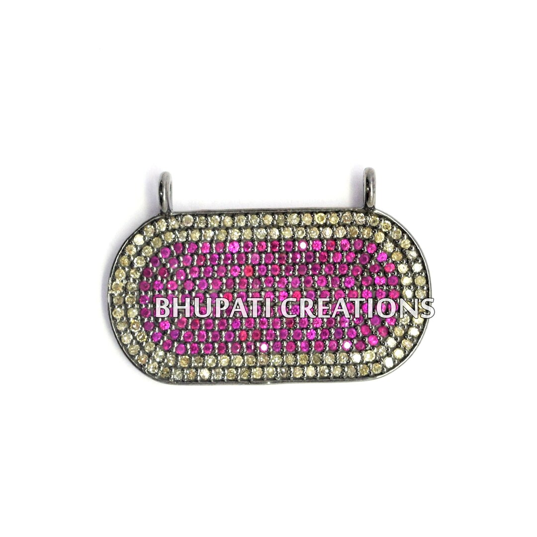 Pave Diamond Connector Pendant, Pink Sapphire Connector Pendant ...