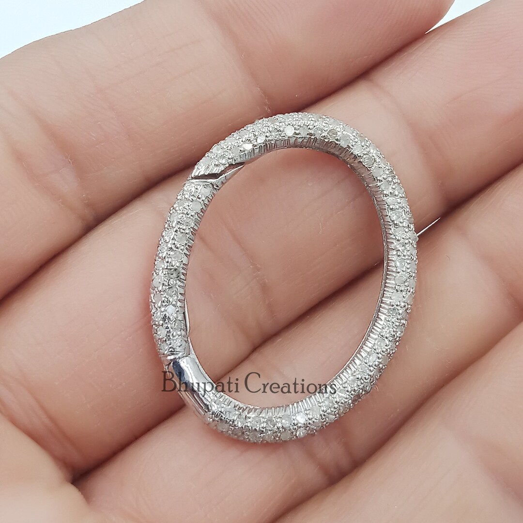 Oval Pave Diamond Clasp Lock, 925 Sterling Silver Diamond Clasp Lock ...