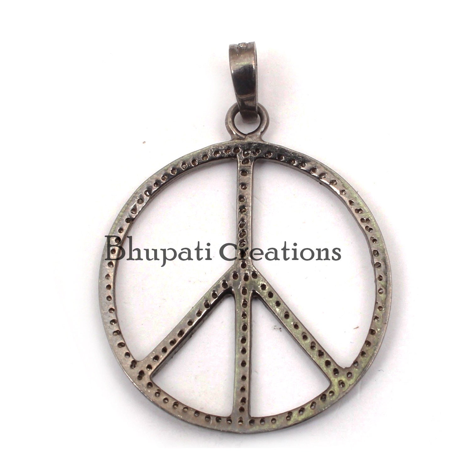 Pave Diamond Peace Sign Pendant 925 Sterling Silver Peace | Etsy