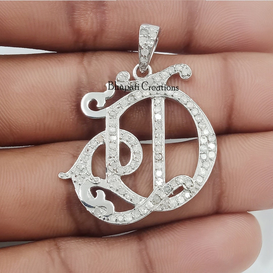 DJ-JD Letter Monogram Pendant, Single Cut Diamond Monogram Pendant, 925 ...