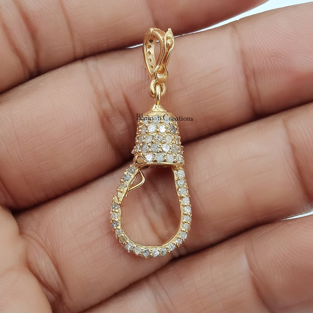 14k Plated Diamond Clasp Lock, Diamond Connector Lock, Diamond Charm ...
