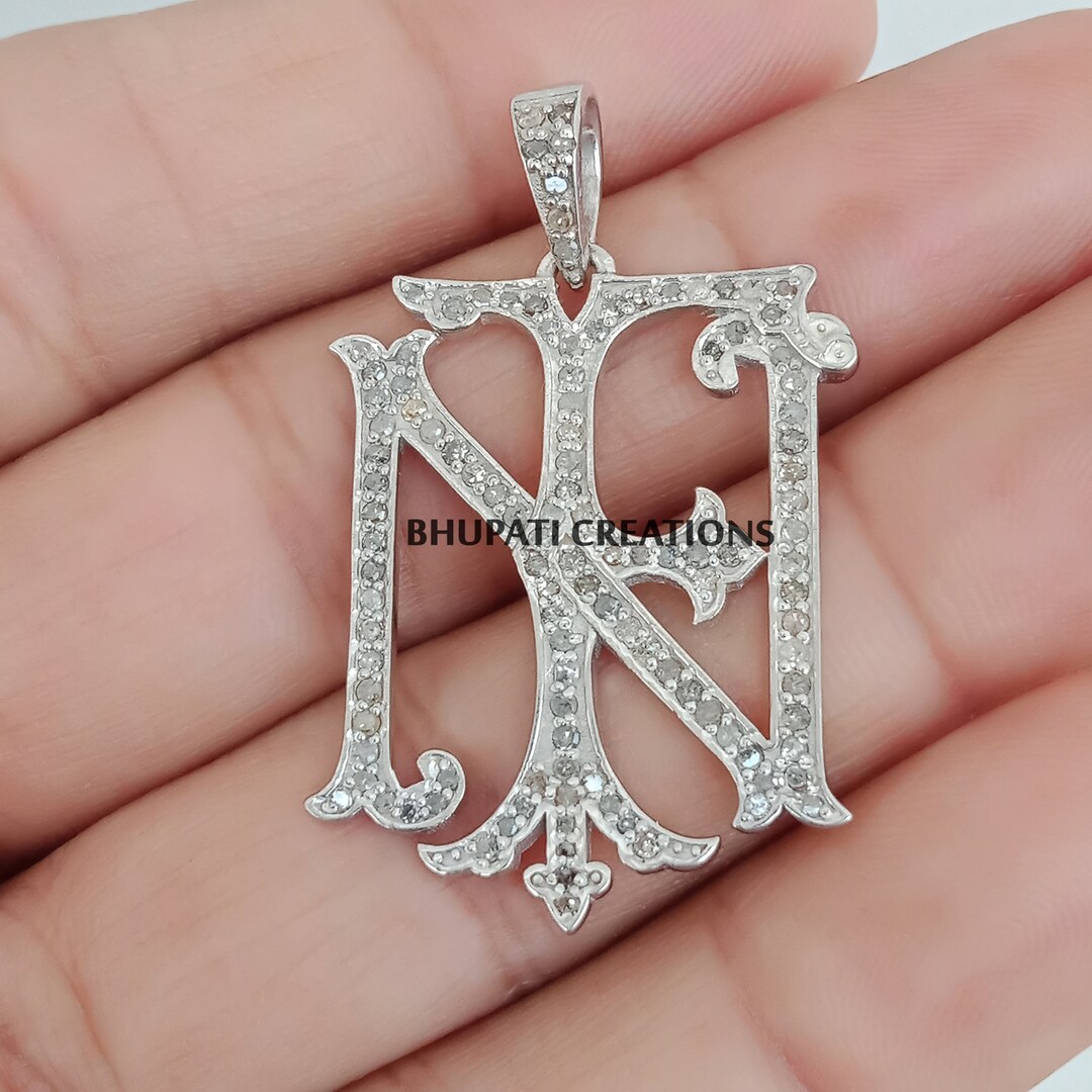 Pave Diamond NF Monogram Pendant, 925 Sterling Silver Diamond Monogram ...