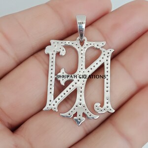 Pave Diamond NF Monogram Pendant, 925 Sterling Silver Diamond Monogram, Custom Monogram Pendant ...