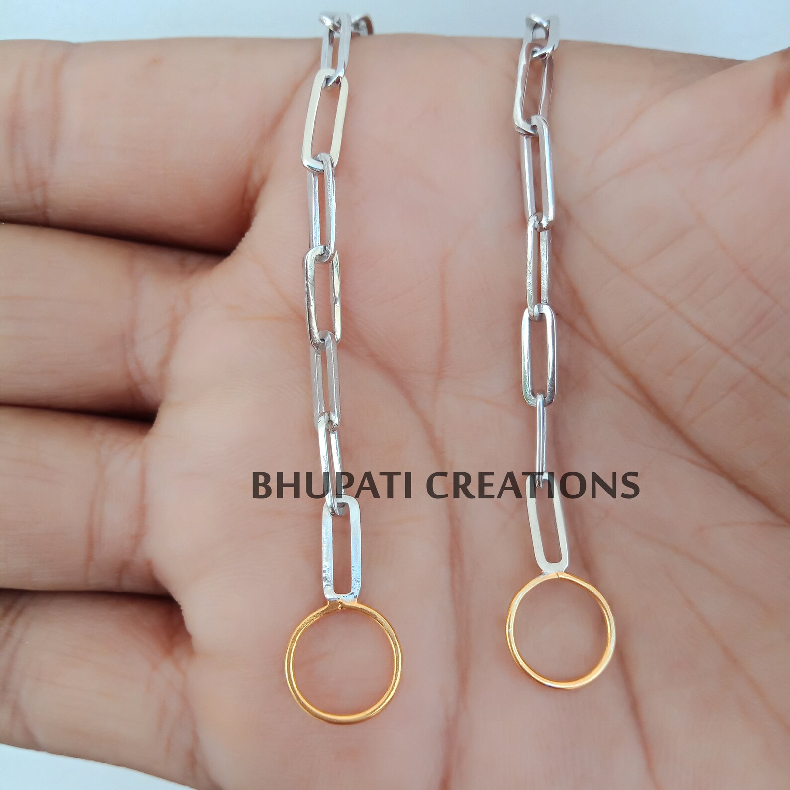 925 Sterling Silver Bar Link Chain, Silver Paper Clip Chain With Gold ...
