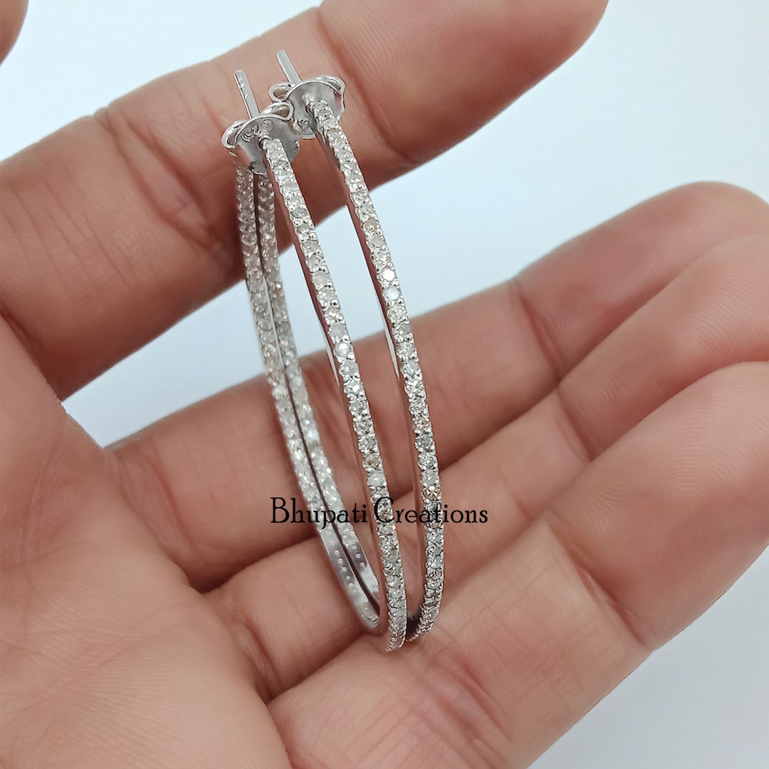 Pave Diamond Hoop Earrings, 925 Sterling Silver Diamond Hoop Earrings ...