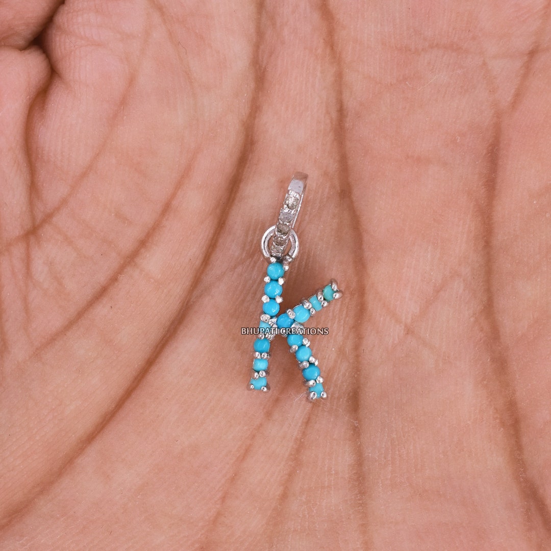14k Gold Vermeil Turquoise Letter Charms Pave Diamond Letter - Etsy