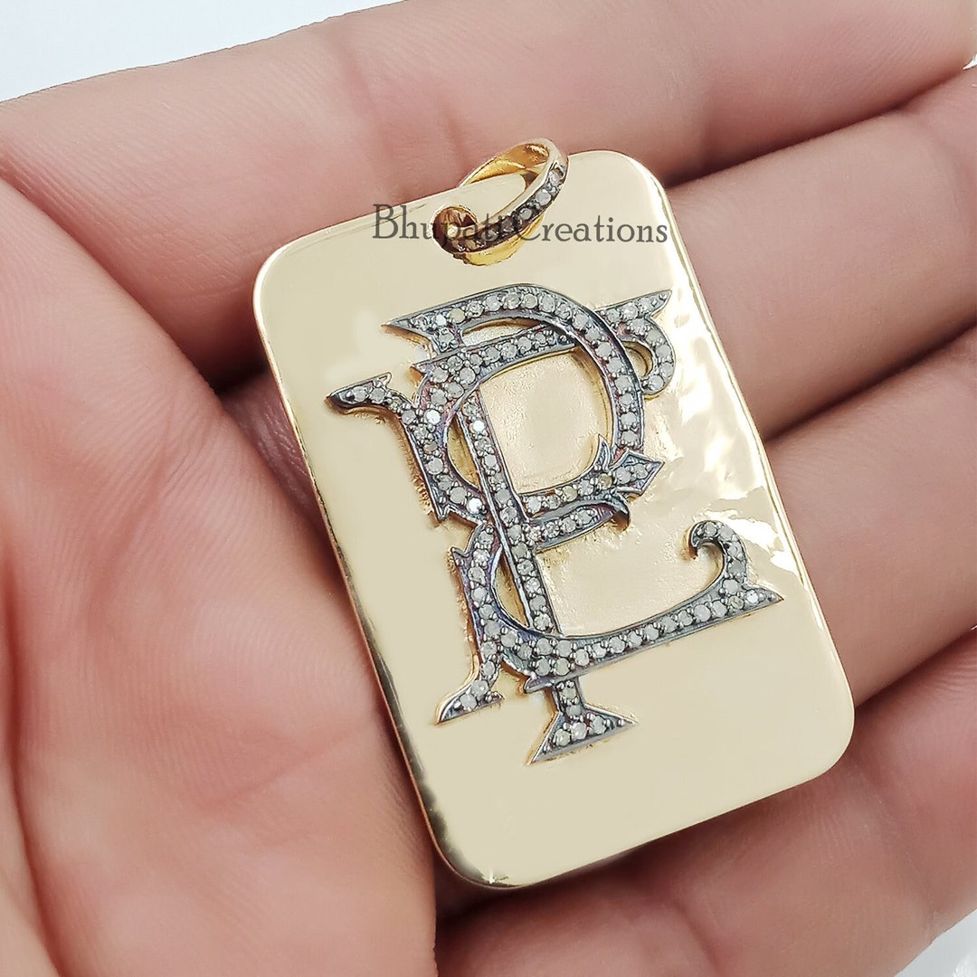 Handmade 925 Silver Monogram Diamond Dog Tag Pendant - Etsy