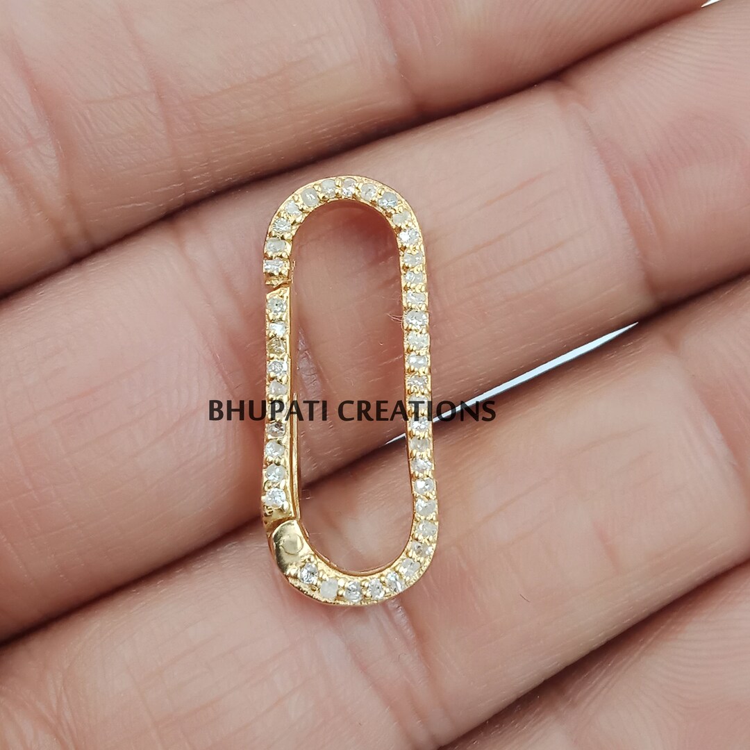 14k Solid Gold Diamond Enhancer, Pave Diamond Push Lock, Connector ...