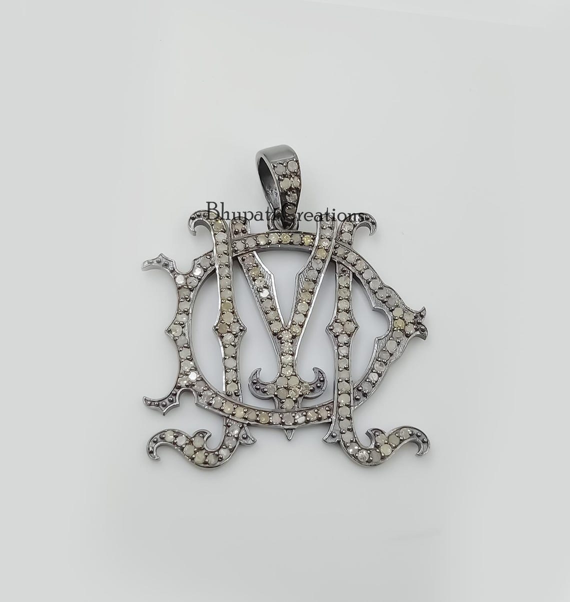 Pave Diamond MD Monogram Pendant, 925 Sterling Silver Initial Jewelry ...