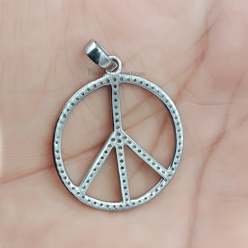 Pave Diamond Peace Sign Pendant 925 Sterling Silver Peace - Etsy