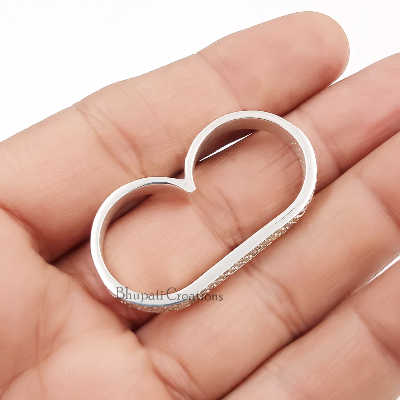 925 Sterling Silver Two Finger Ring Single Cut Diamond Ring - Etsy