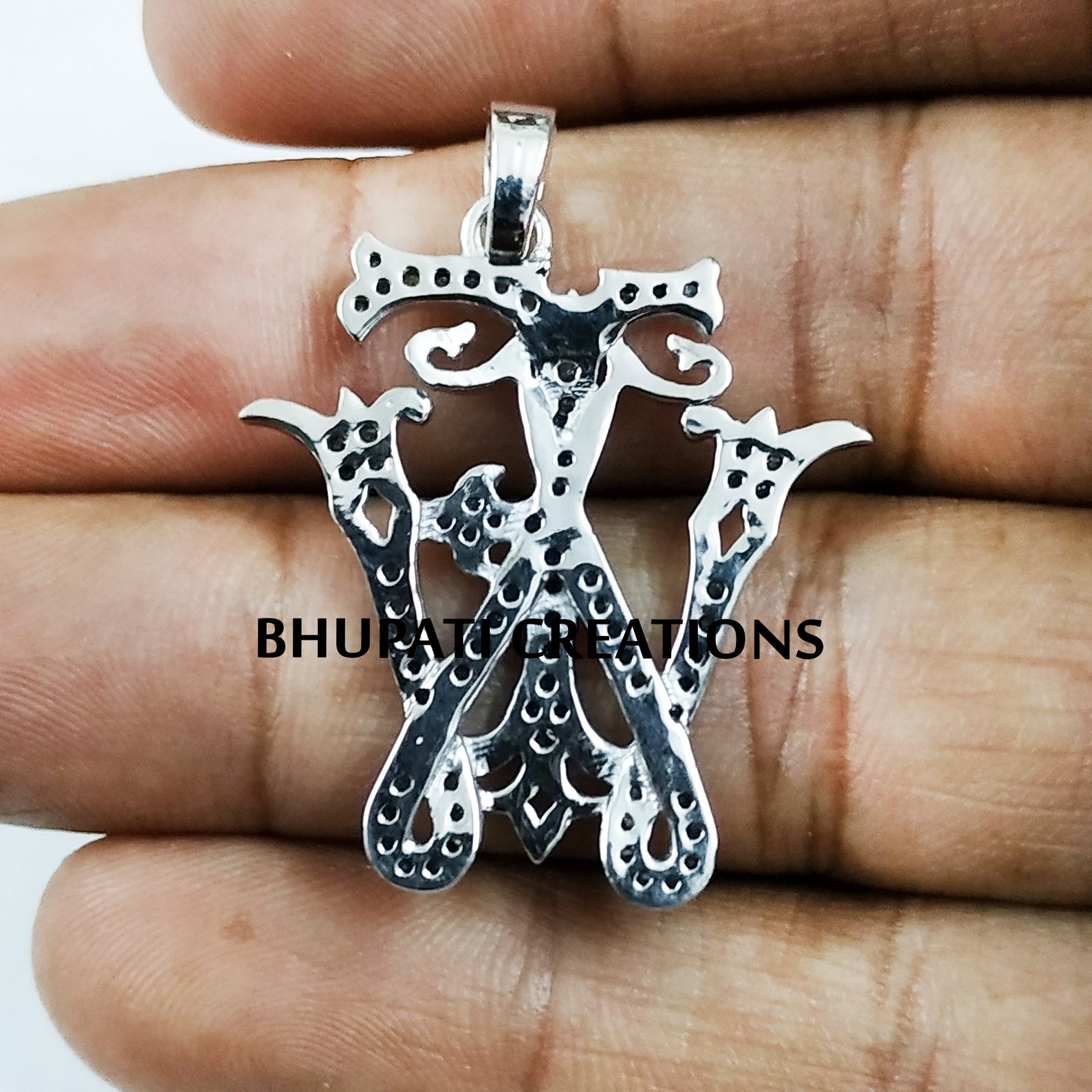 925 Sterling Silver FW WF Monogram Pendant, Pave Diamond Monogram ...