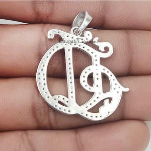 Diamond Initial Pendant, Sterling Silver DJ-JD Letter Monogram - Etsy